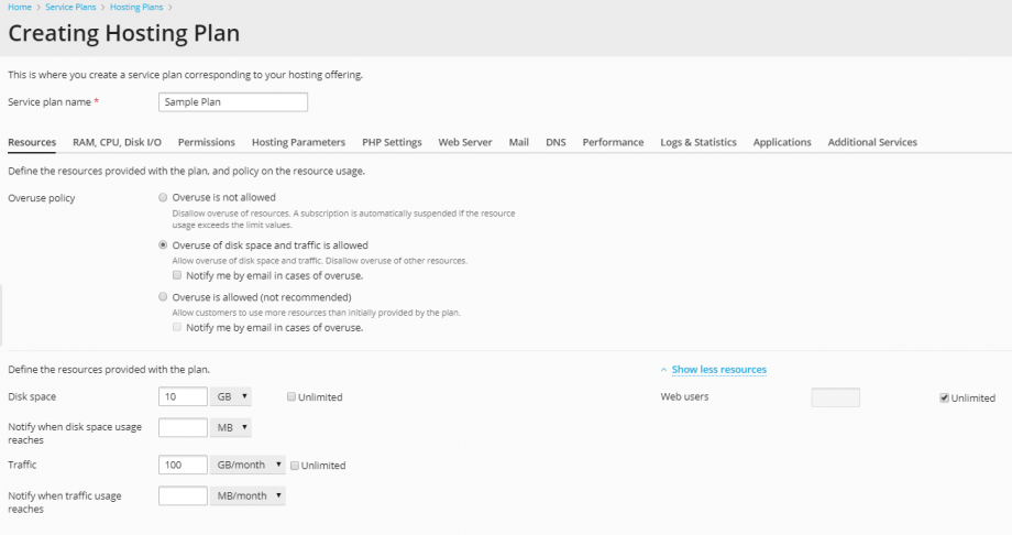 How to create hosting service plan in Plesk – QualiSpace Knowledge Base