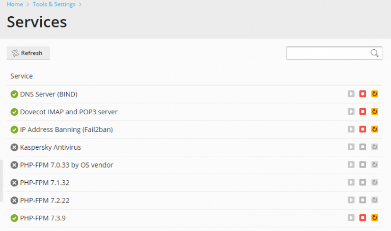 How to start/stop service in Plesk – QualiSpace Knowledge Base